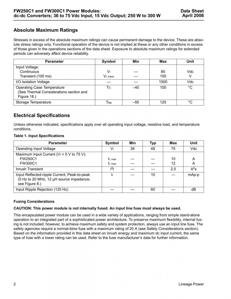 FW300C1 technical document page 2