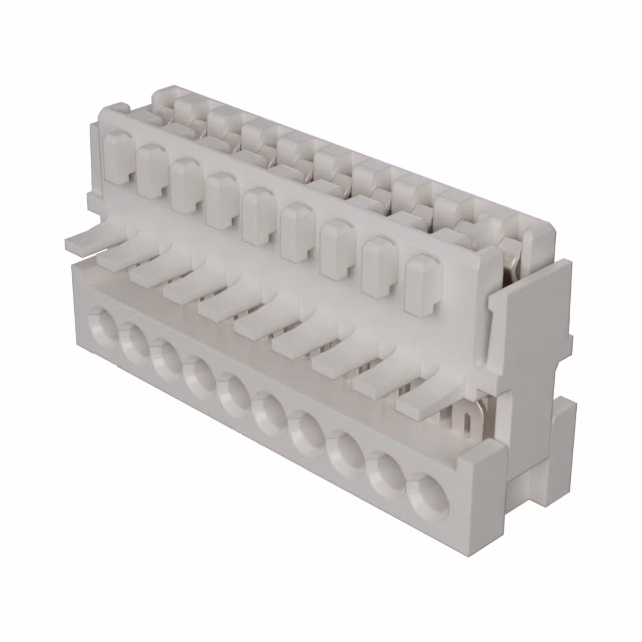 Appli-Mate RAST 2.5 IDT Housing, 2.50mm Pitch, with Side Latches, Female, 10 Circuits, Position Keys A & K Removed, Polarizing Rib Between 9/10, Red Color Stripe for sale