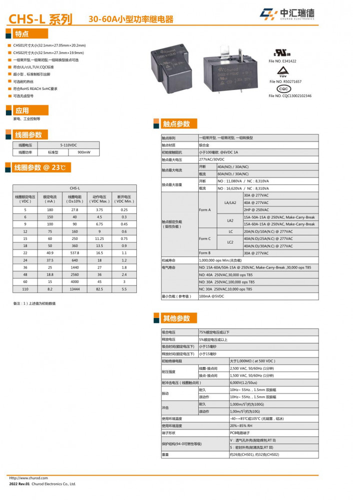 CHS01 relay datasheet page 1