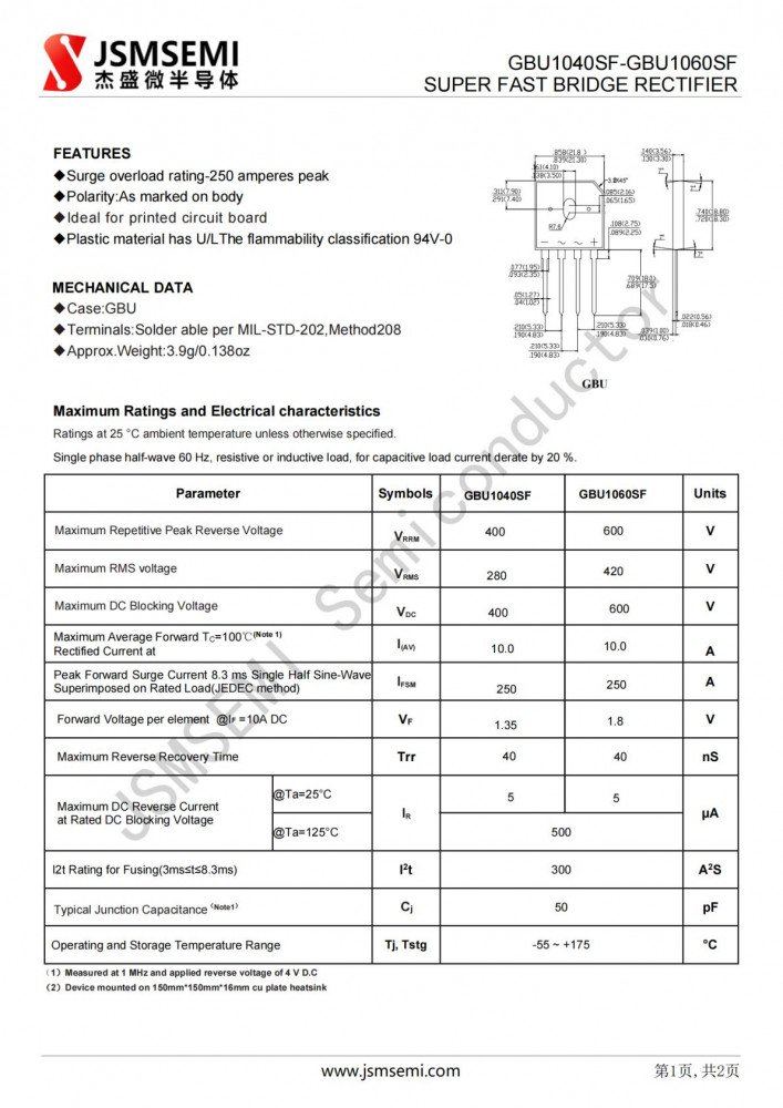 GBU1060SF datasheet page 1