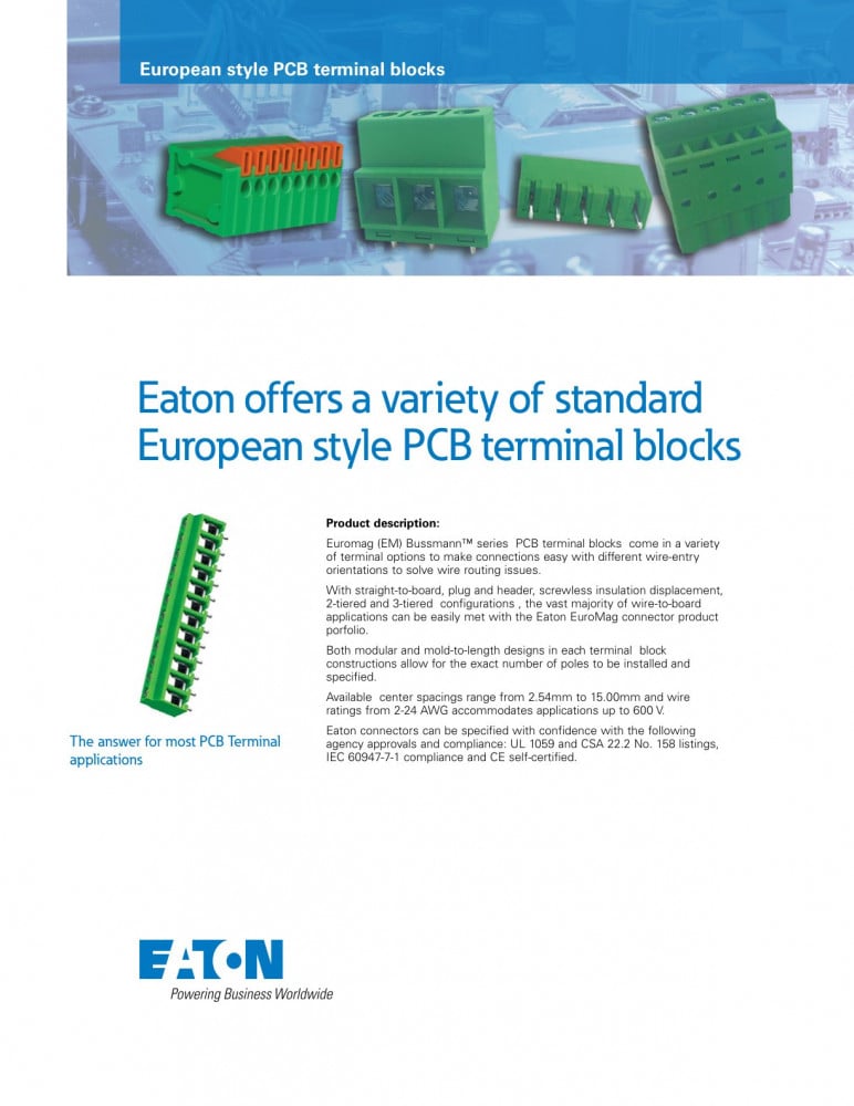 EATON EuroMag terminal block document page 1