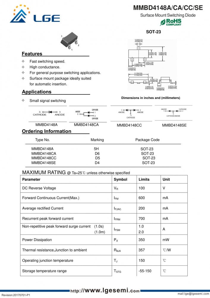 LGE MMBD4148A datasheet page 1