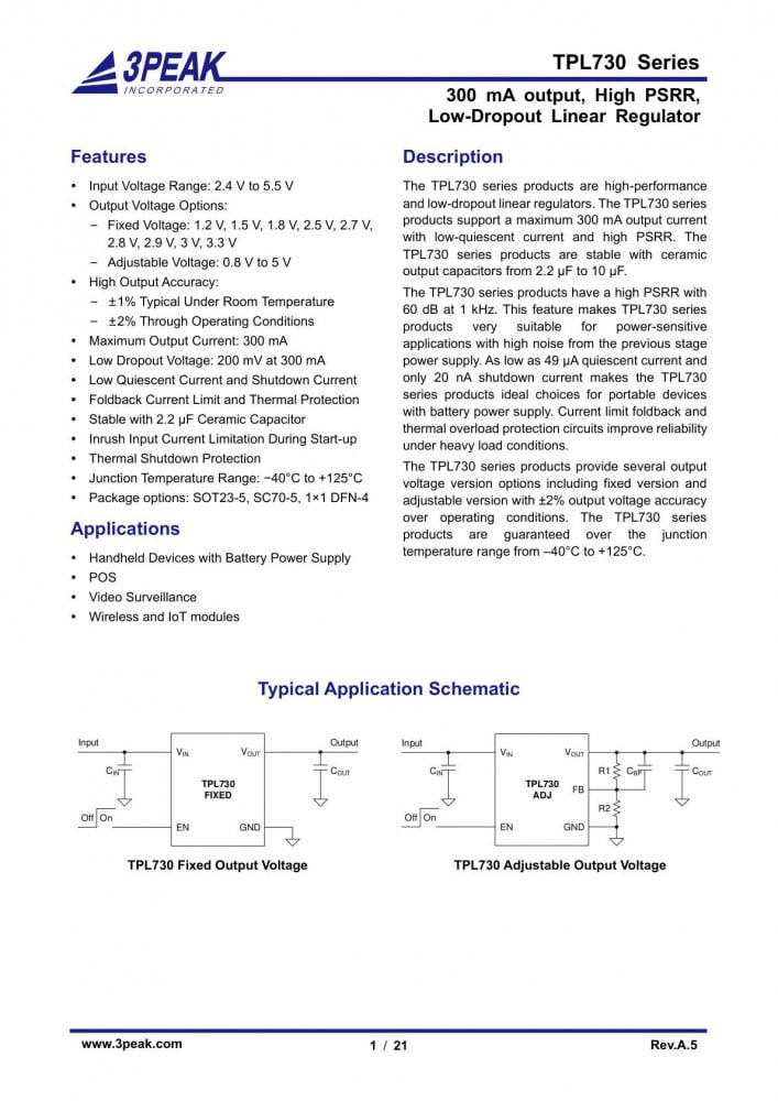 TPL730 datasheet page 1