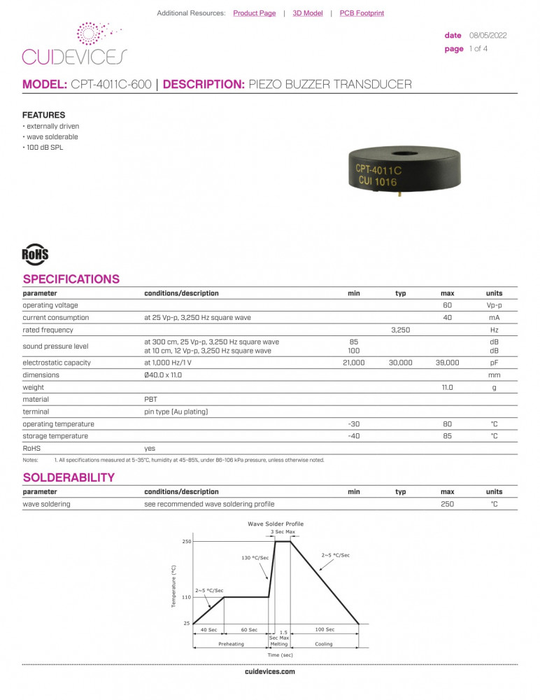 CPT-4011C-600 datasheet page 1