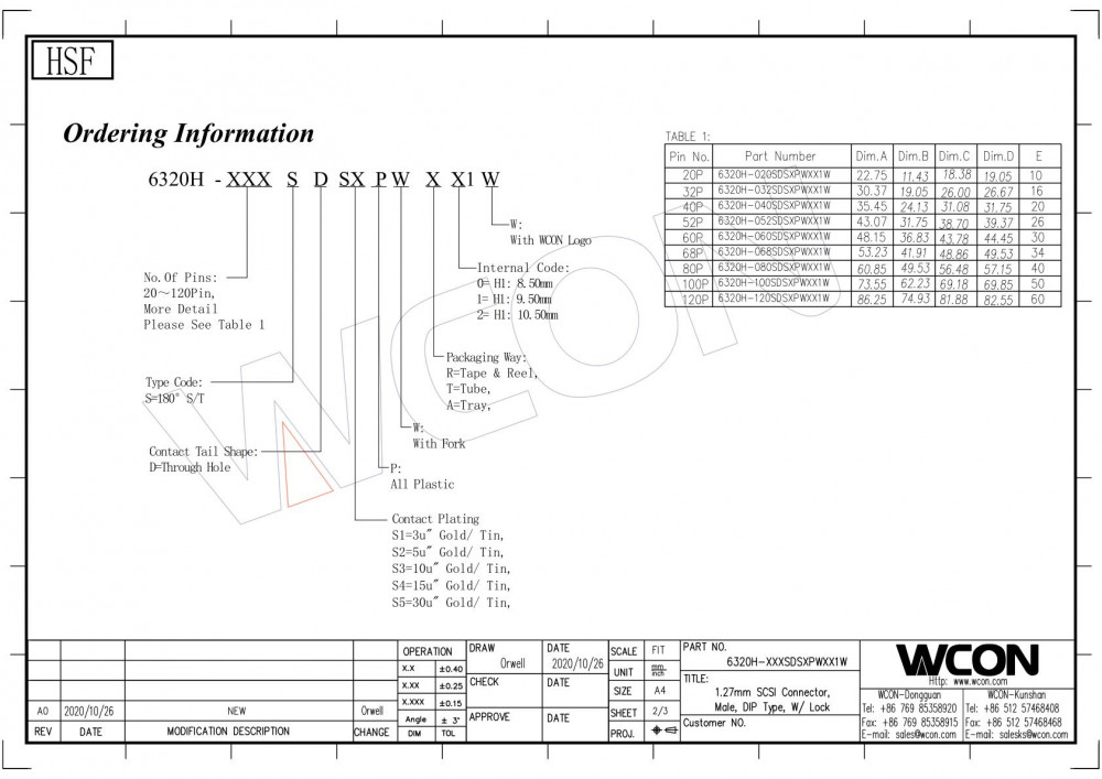 WCON 6320H connector drawing, page 2