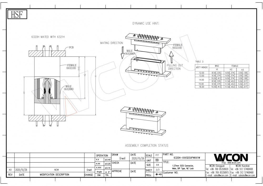 WCON 6320H connector drawing, page 3