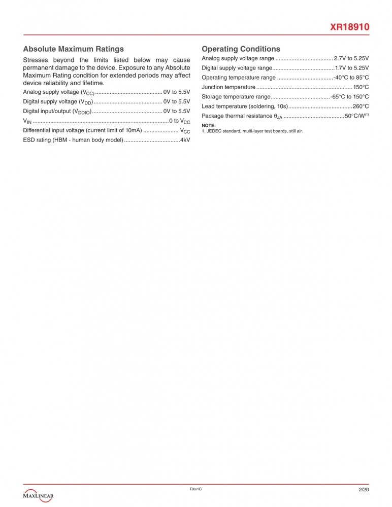 XR18910IL-66 datasheet page 2
