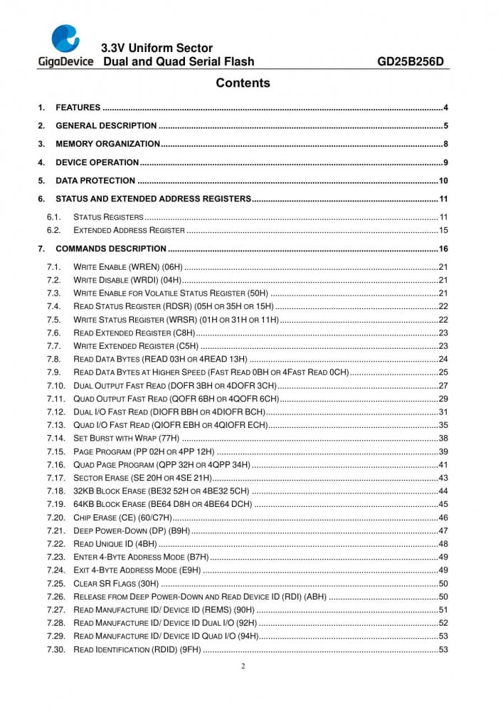 GD25B256D datasheet page 2