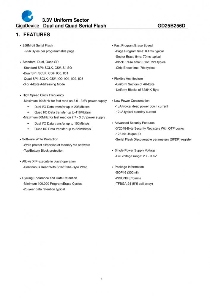 GD25B256D datasheet page 4