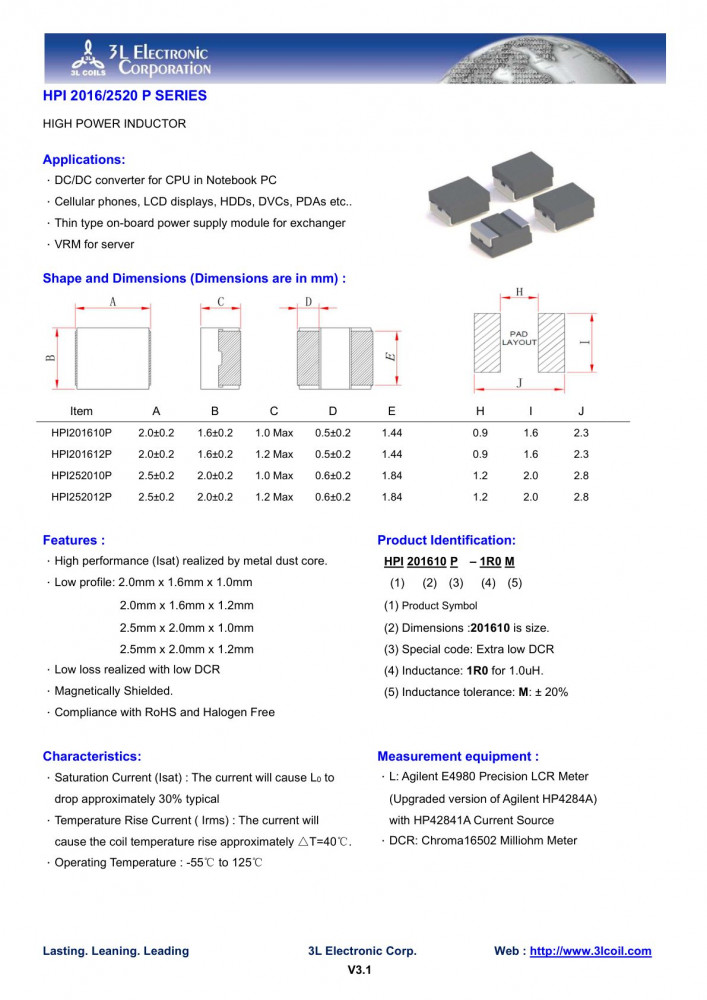 HPI series datasheet page 1