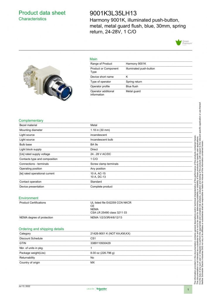9001K3L35LH13 technical document page 1