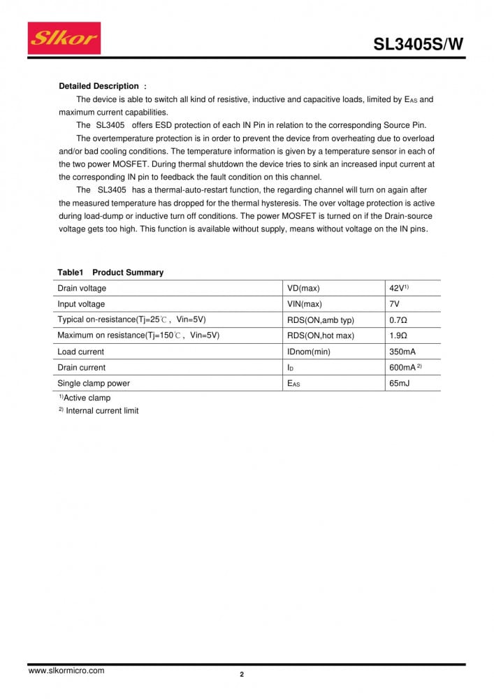 SL3405S datasheet page 2