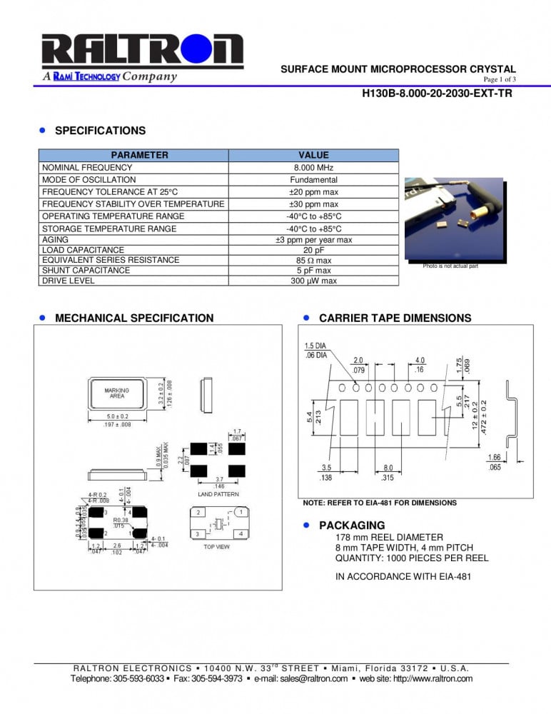 Raltron H130B product document page 1