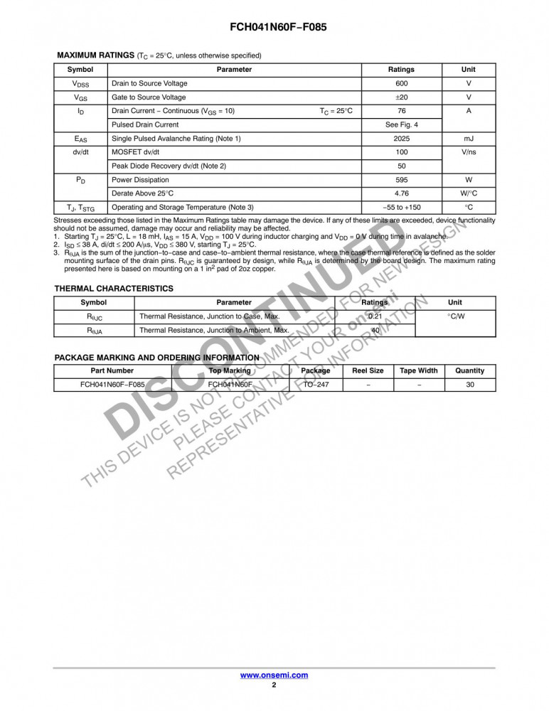 FCH041N60F-F085 datasheet preview, page 2