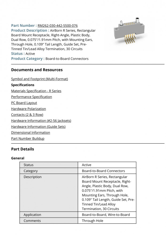 Technical document page 1 for RM262-030-442-5500-076