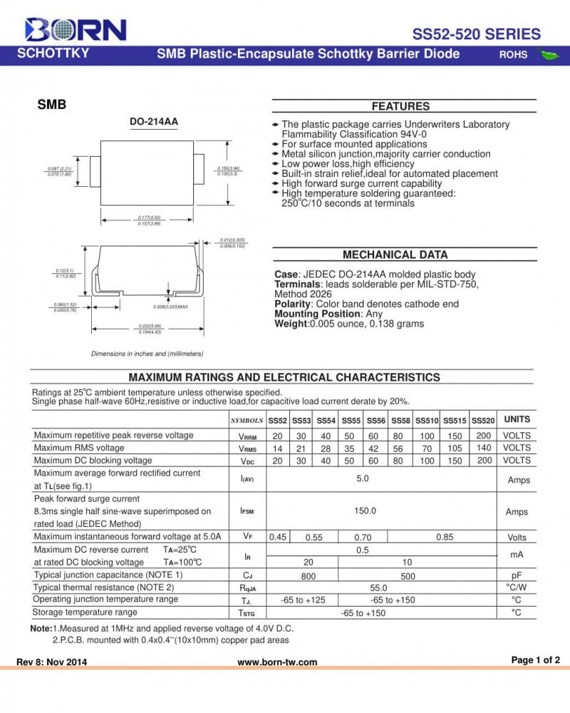 BORN SS510 datasheet page 1
