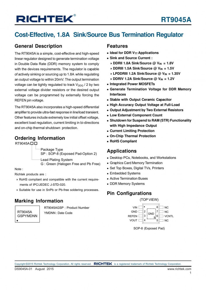 RT9045A datasheet page 1