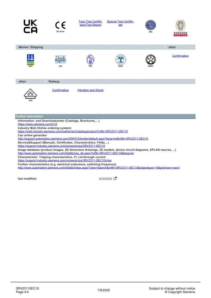 3RV23110EC10 technical document page 4