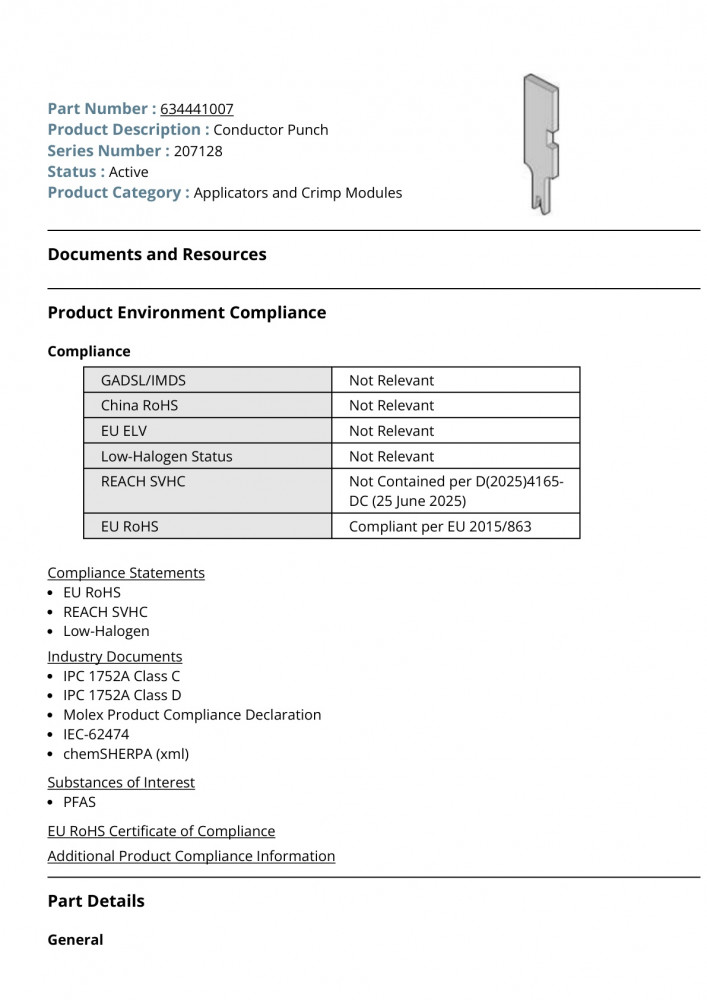 Technical document page 1 for Molex 634441007