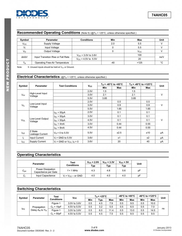 74AHC05T14-13 datasheet page 3