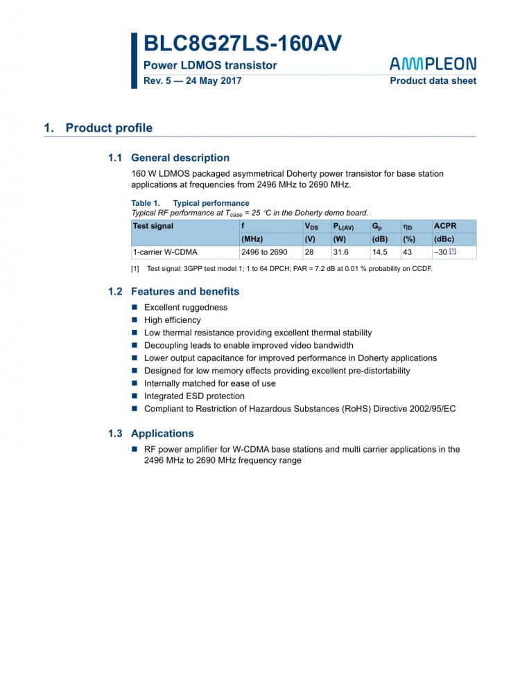 BLC8G27LS-160AVU datasheet page 1