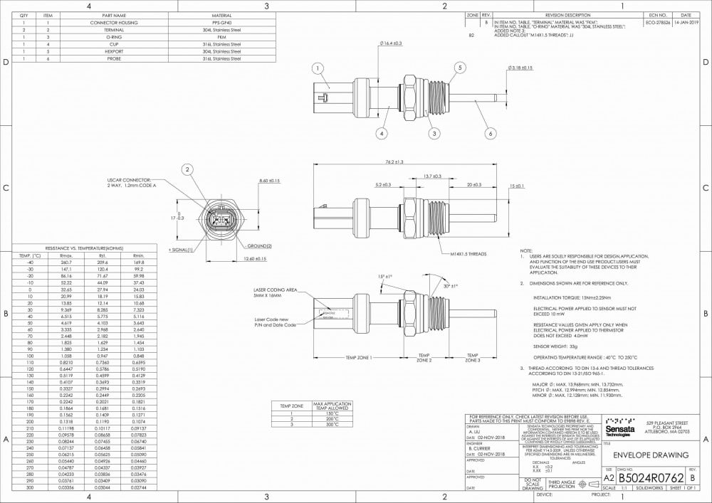 Sensata 5024-0762 technical document page