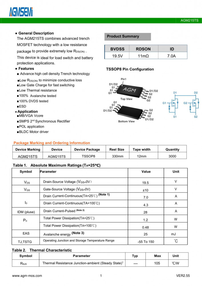 AGM215TS datasheet page 1