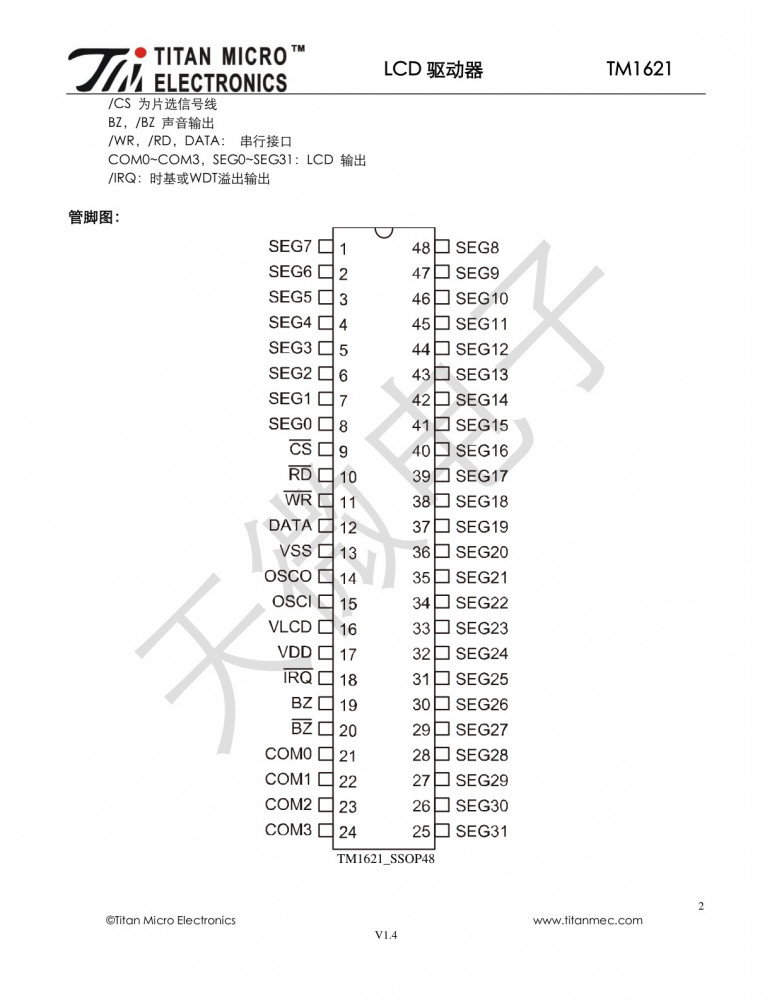 TM1621 technical document page 2