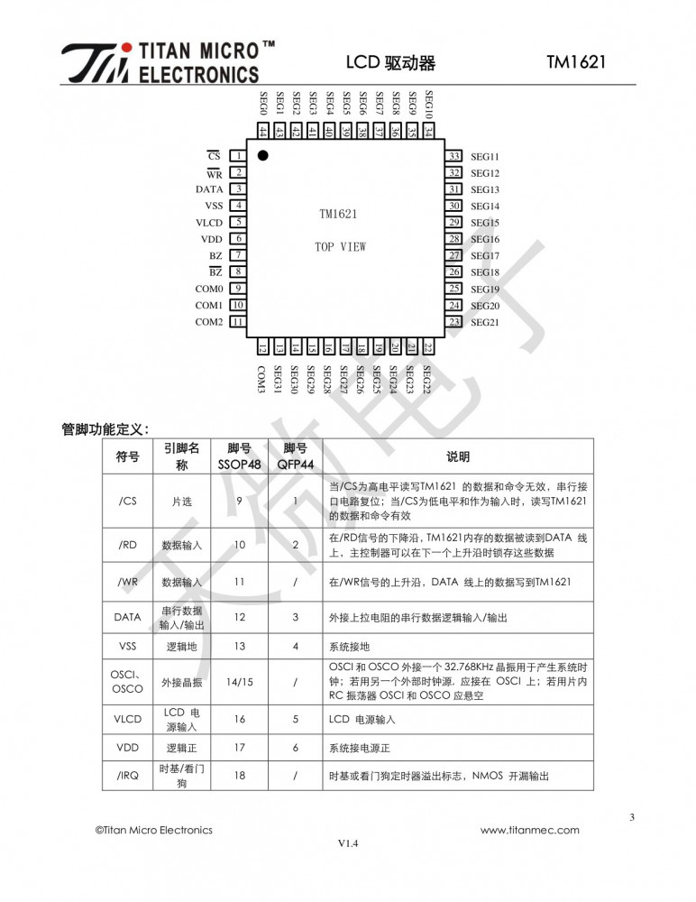 TM1621 technical document page 3