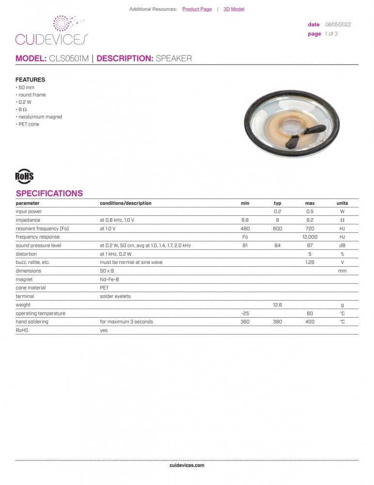 CLS0501M datasheet page 1
