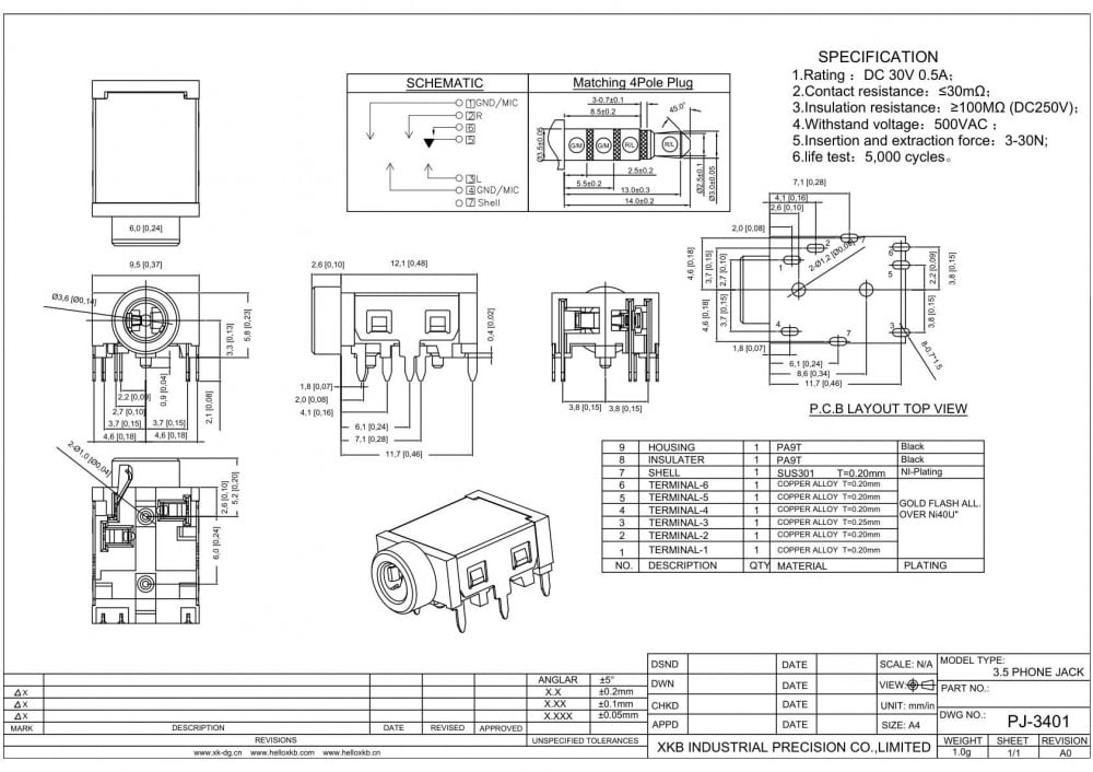 PJ-3401 technical drawing page 1