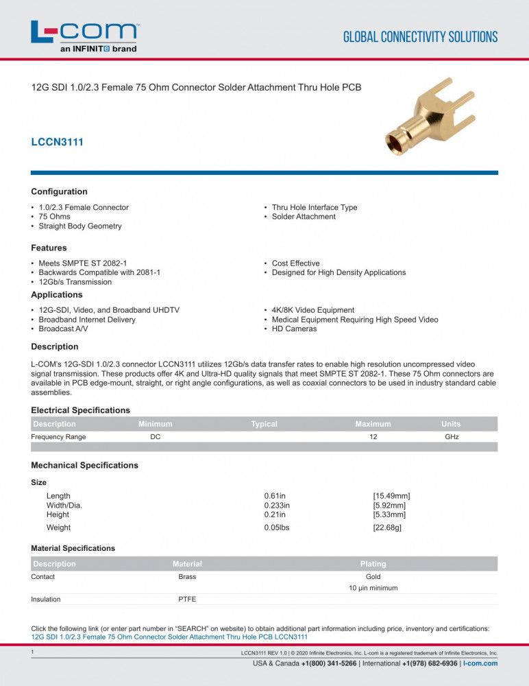 L-com LCCN3111 product document page 1