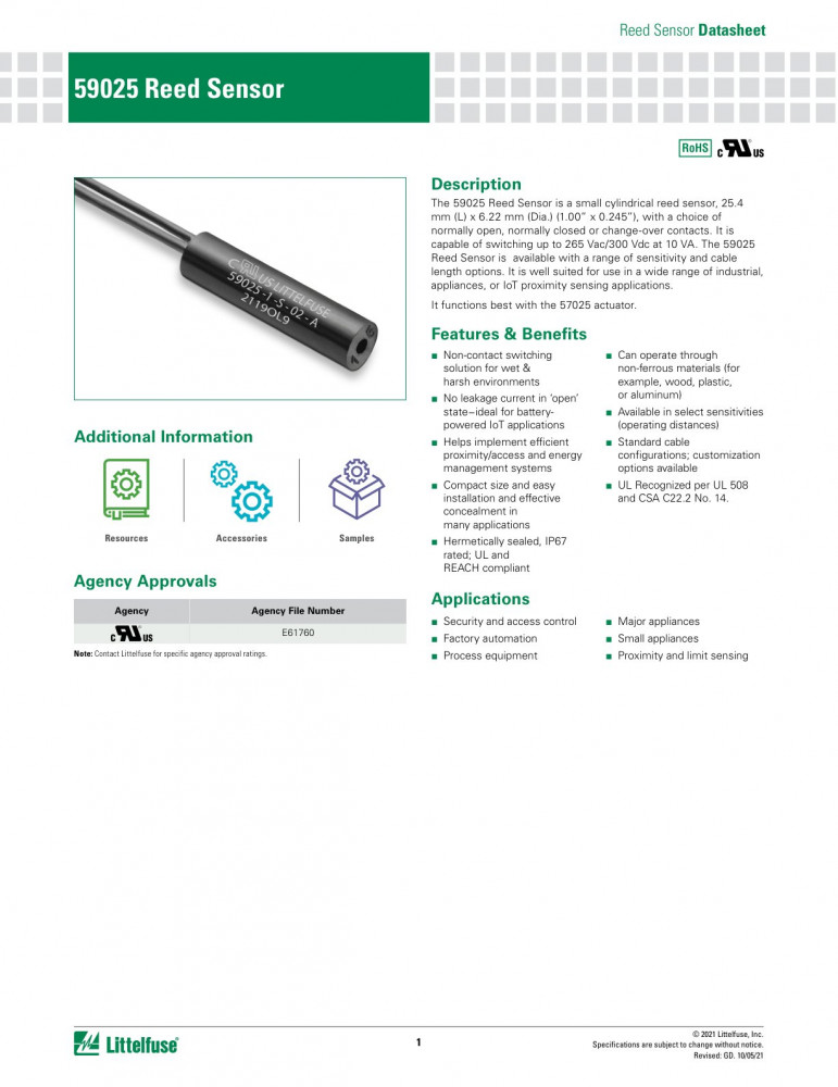 59025 Reed Sensor datasheet page 1