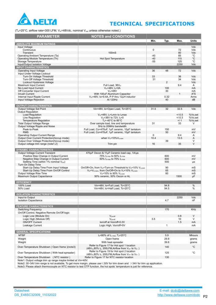 DELTA E48SC32009NRDH technical document page 2