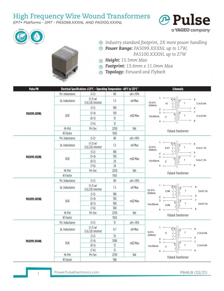 PA5100 series datasheet page 1