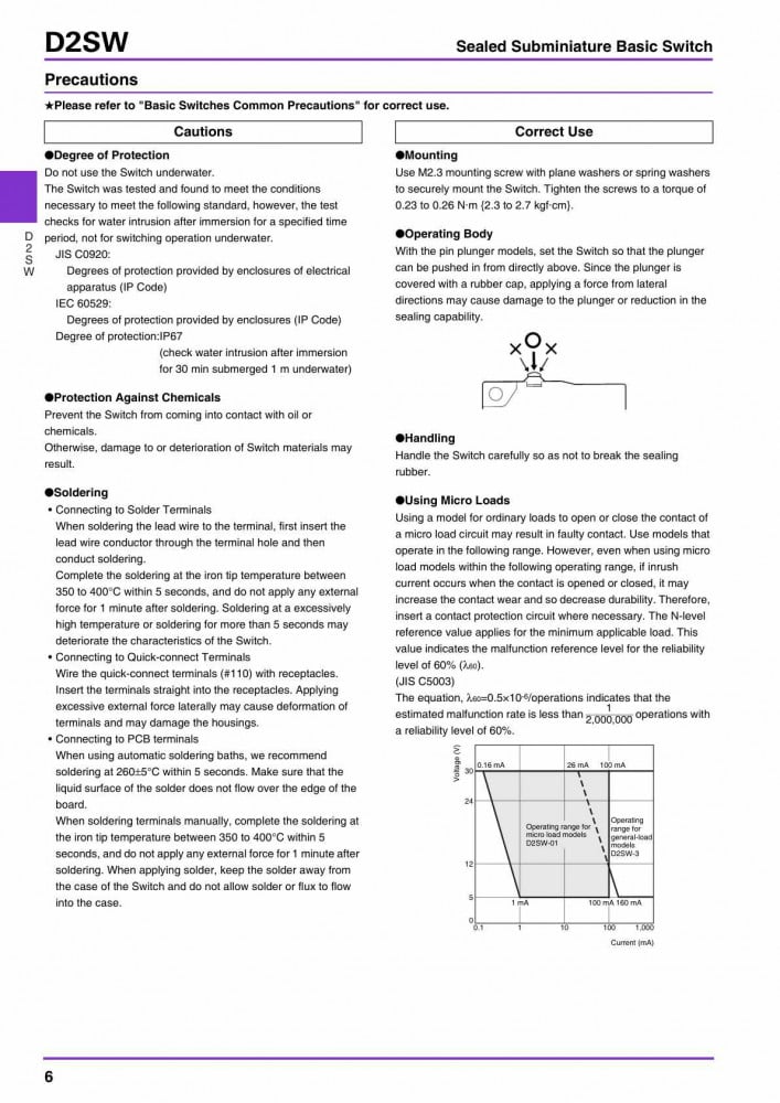 OMRON D2SW series datasheet page 6