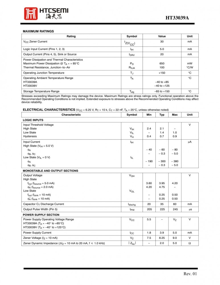 HT33039ARZ datasheet page 2