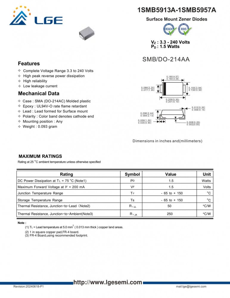 LGE 1SMB5929A datasheet page 1