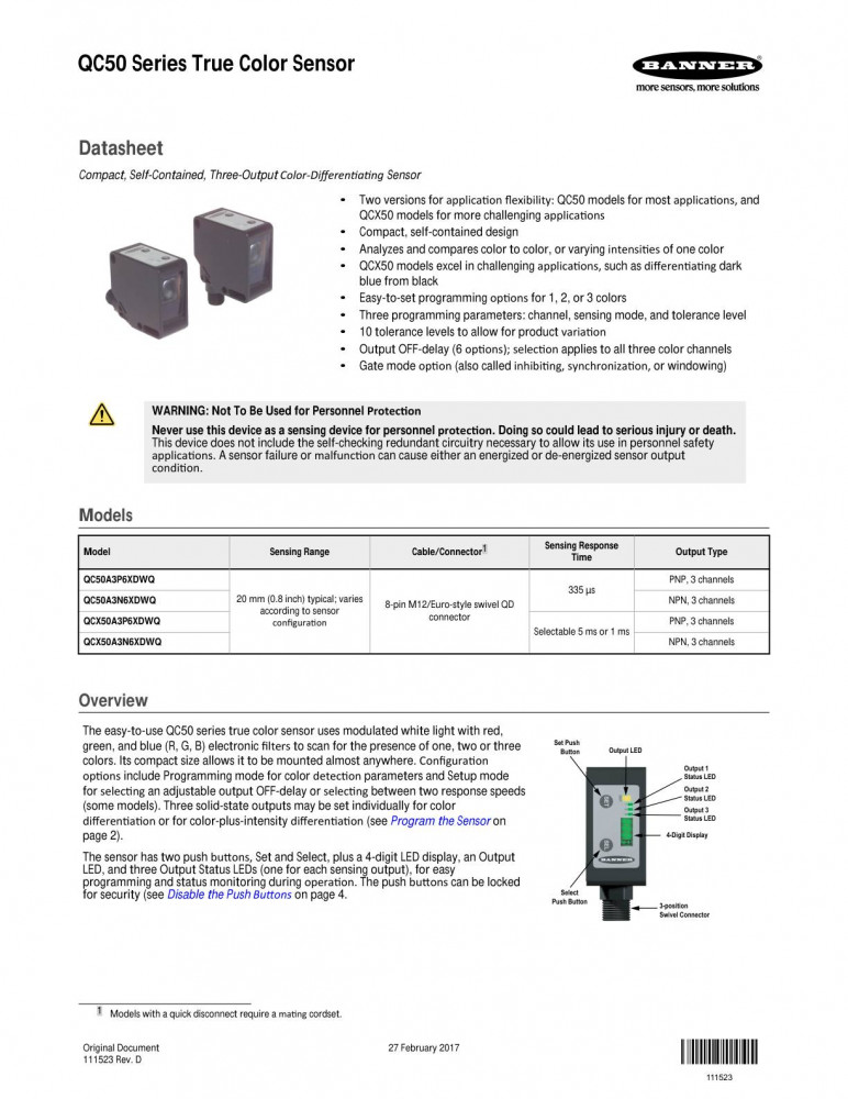 QC50 datasheet page 1