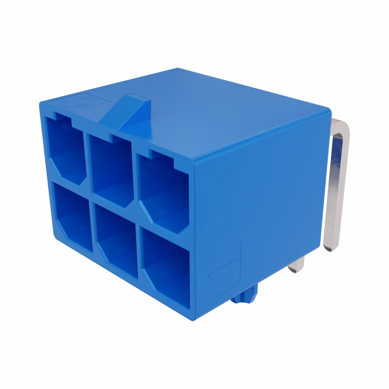 Mega-Fit ColorLock Right-Angle Header, 5.70mm Pitch, Through Hole, Dual Row, 6 Circuits, Matte Tin (Sn) Plating, 3.60mm Tail Length, Glow-Wire Capable, Tray, Blue for sale