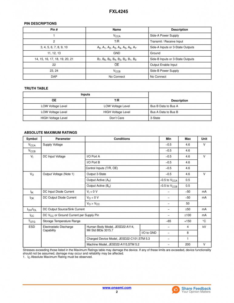 FXL4245 datasheet page 2