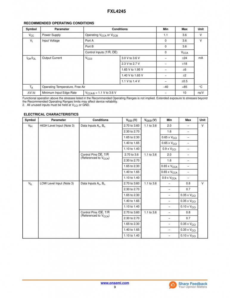 FXL4245 datasheet page 3