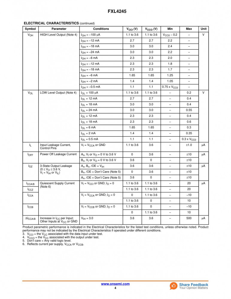 FXL4245 datasheet page 4