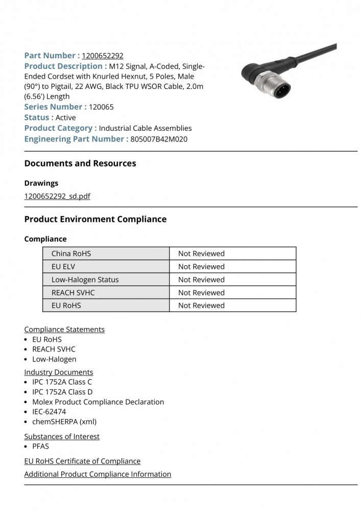 MOLEX 1200652292 drawing, page 1
