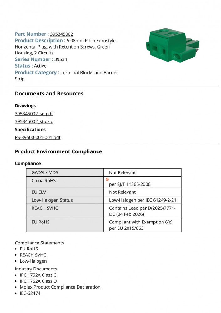 ESE Eurostyle terminal block technical document, page 1