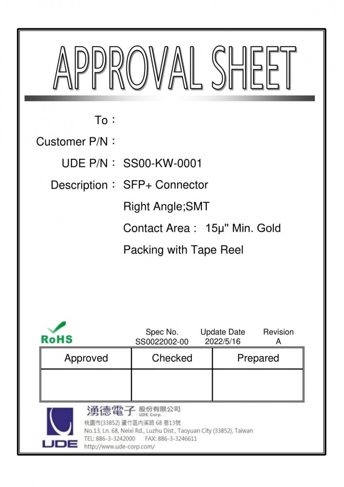SS00-KW-0001 specification page 1