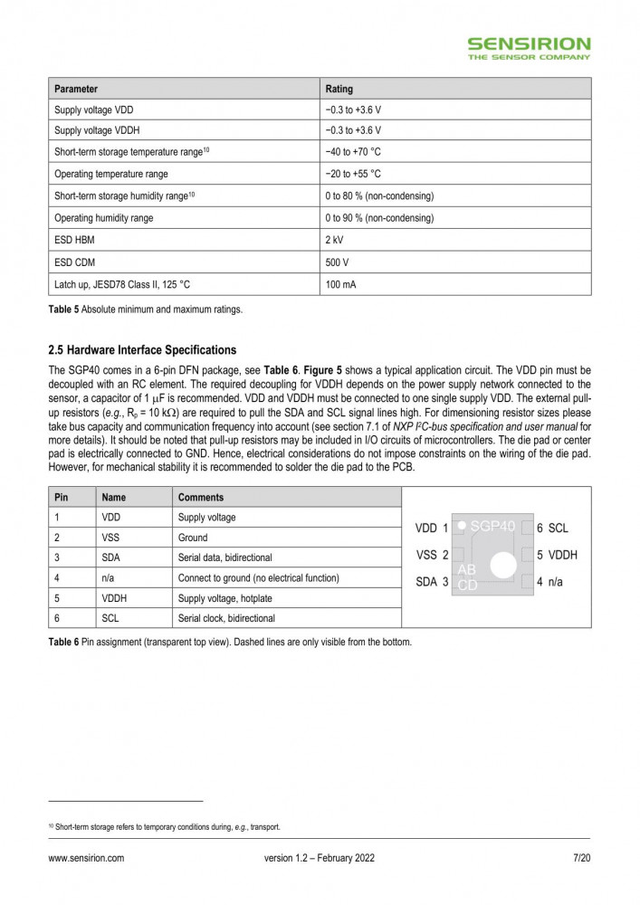 SGP40 datasheet page 7