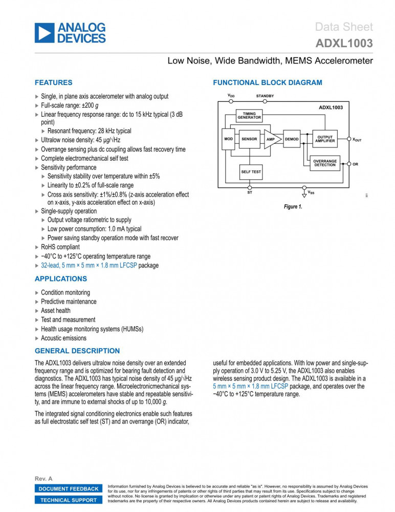 ADXL1003 technical document page 1