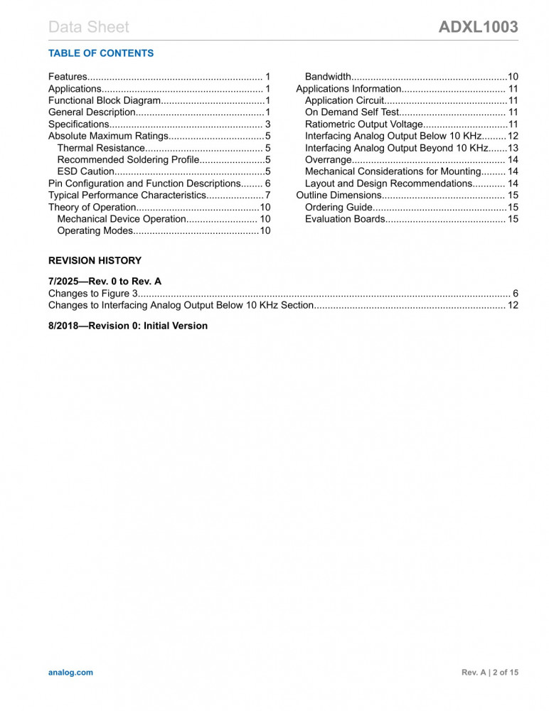 ADXL1003 technical document page 2