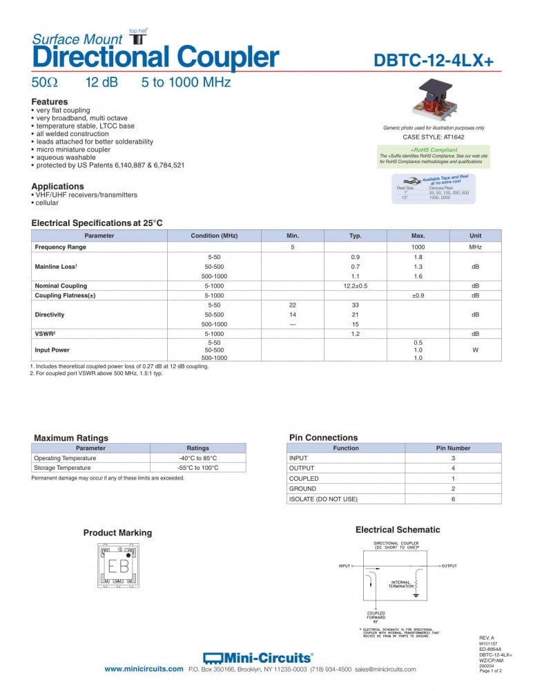 DBTC-12-4LX+ technical document page 1